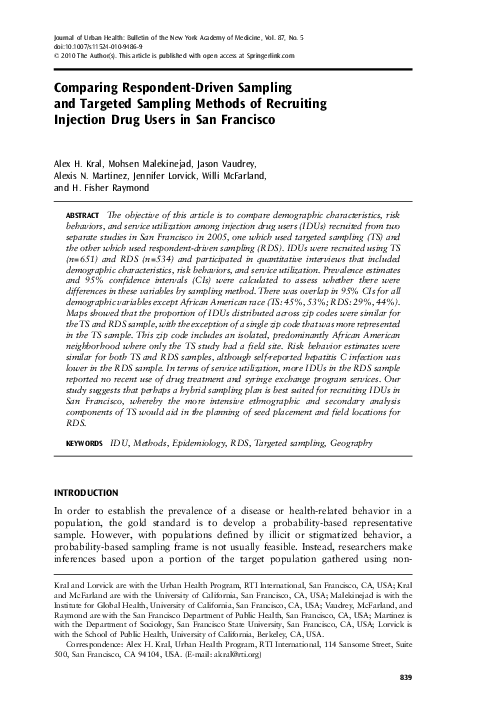 (PDF) Comparing Respondent-Driven Sampling and Targeted Sampling ...