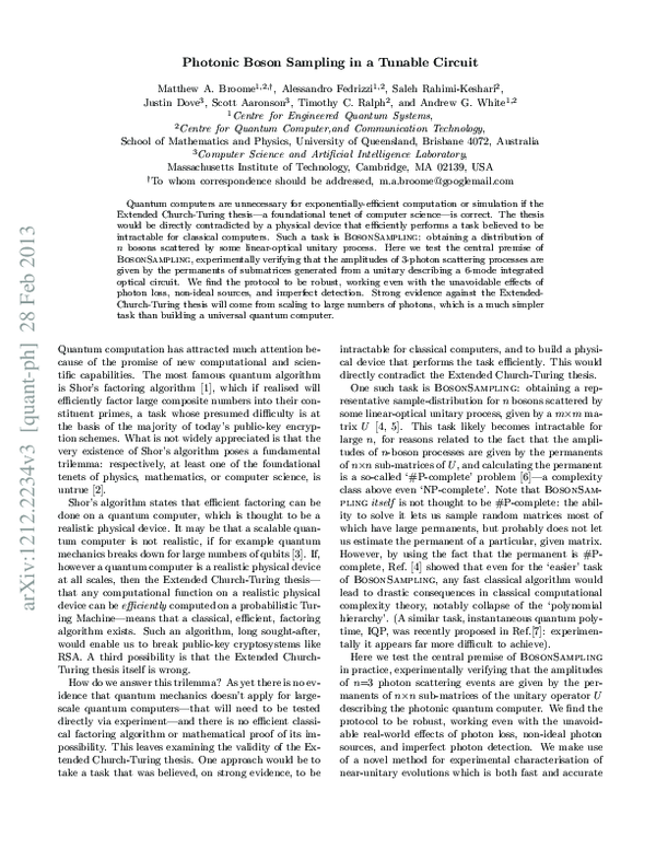 (PDF) Photonic Boson Sampling in a Tunable Circuit