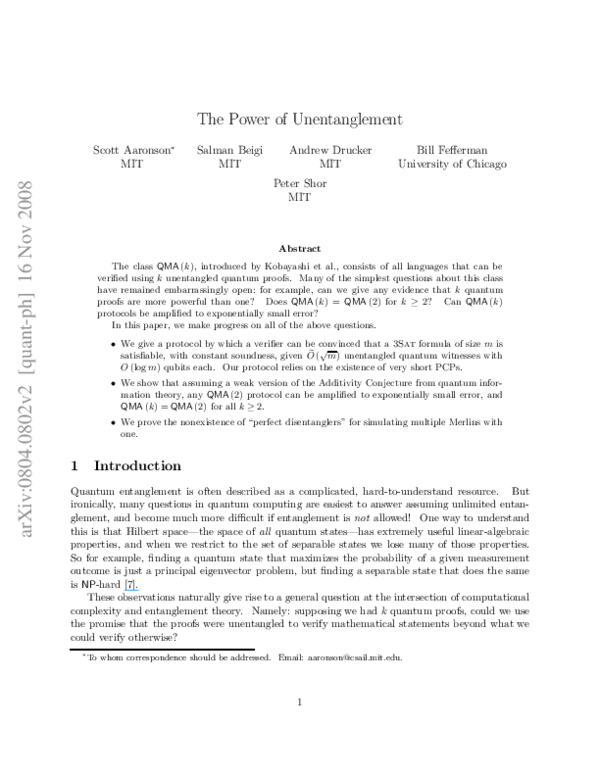 (PDF) The Power of Unentanglement