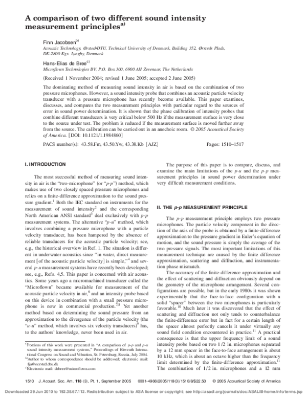 (PDF) A comparison of two different sound intensity measurement principles