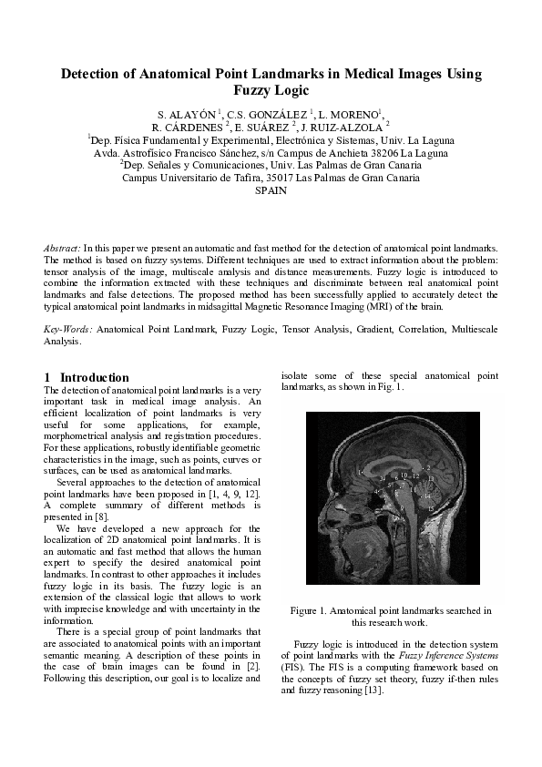(PDF) Detection of Anatomical Point Landmarks in Medical Images Using Fuzzy Logic