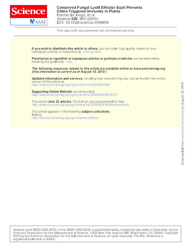 (PDF) Conserved fungal LysM effector Ecp6 prevents chitin-triggered ...