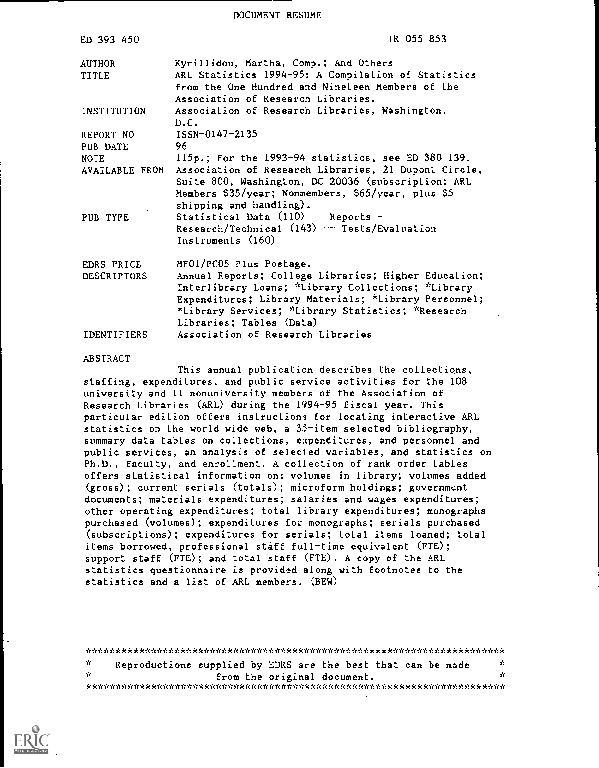 (PDF) ARL Statistics 1994-95: A Compilation of Statistics from the One ...