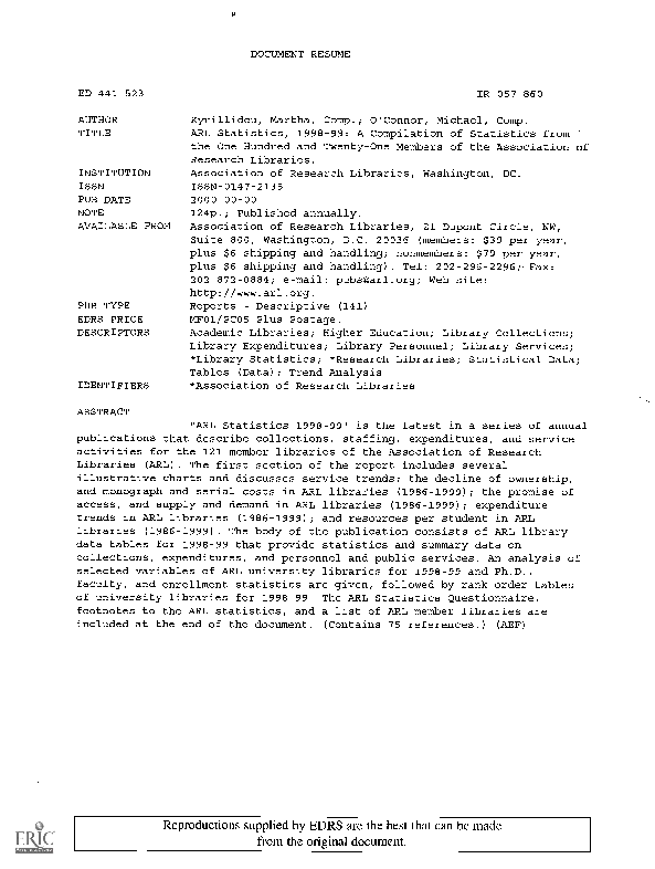 (PDF) ARL Statistics, 1998-99: A Compilation of Statistics from the One ...