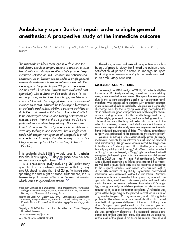 (PDF) Ambulatory open Bankart repair under a single general anesthesia ...