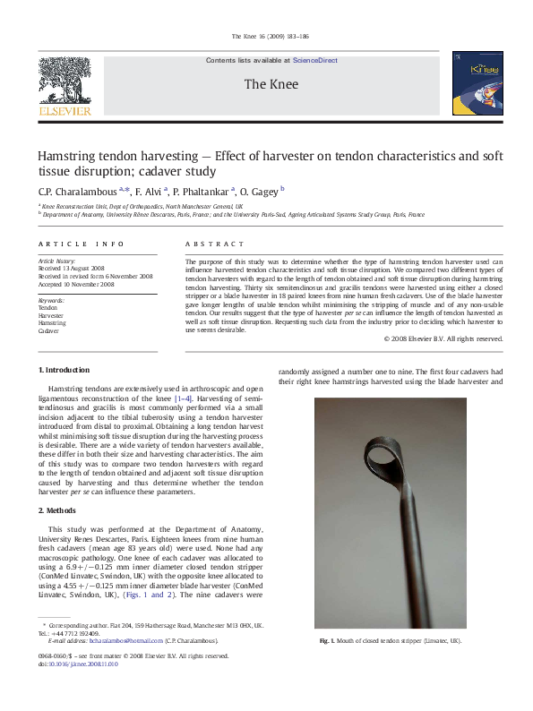 (PDF) Hamstring tendon harvesting — Effect of harvester on tendon ...
