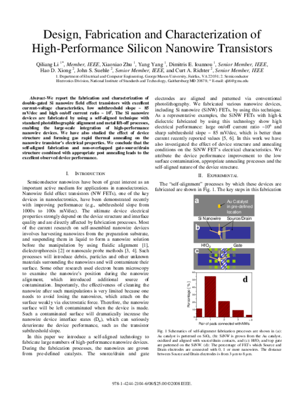 (PDF) Design, Fabrication and Characterization of High-Performance Silicon Nanowire Transistor