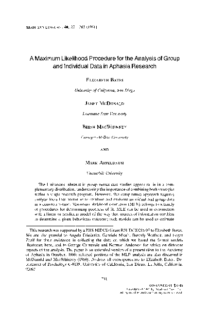 (PDF) A maximum likelihood procedure for the analysis of group and individual data in aphasia ...