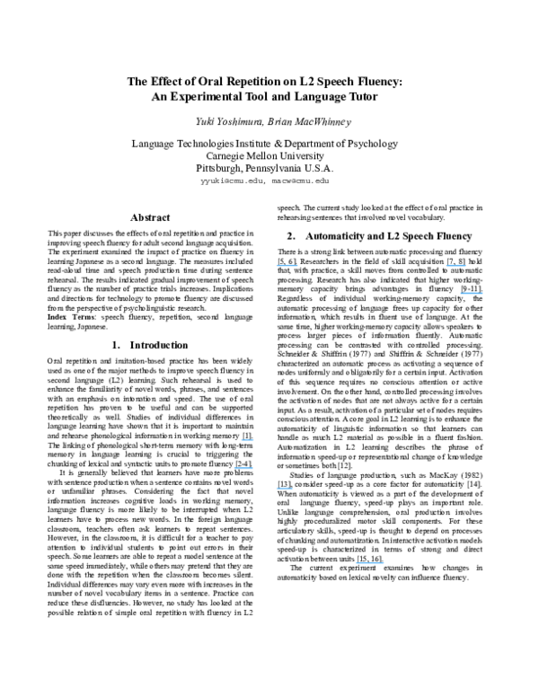 (PDF) The effect of oral repetition on L2 speech fluency: an ...