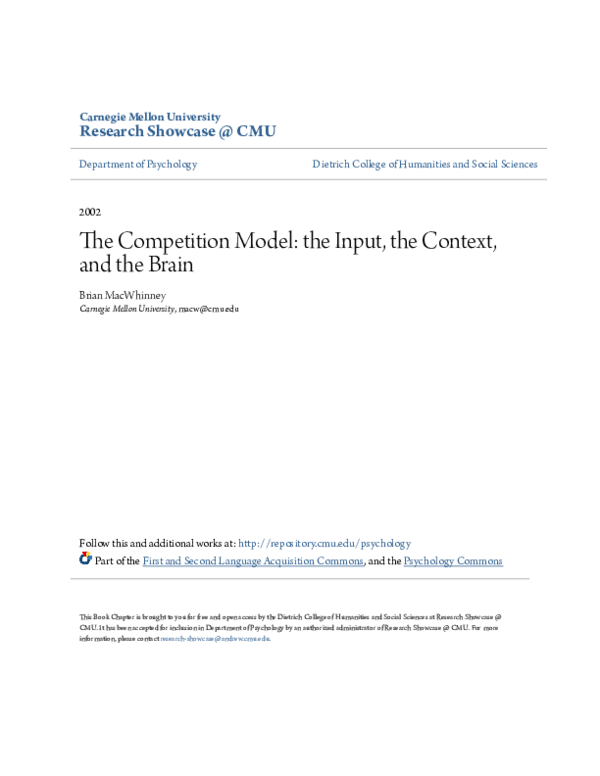 (PDF) The competition model: the input, the context, and the brain