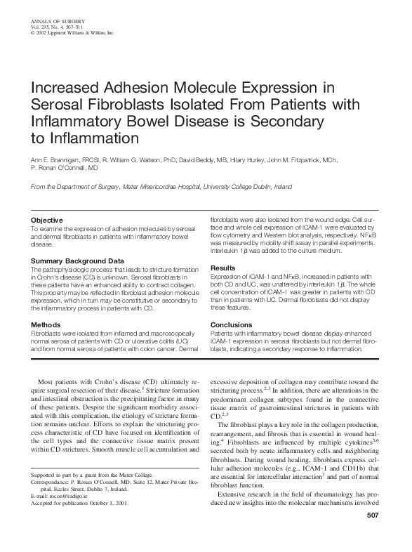 Pdf Increased Adhesion Molecule Expression In Serosal Fibroblasts