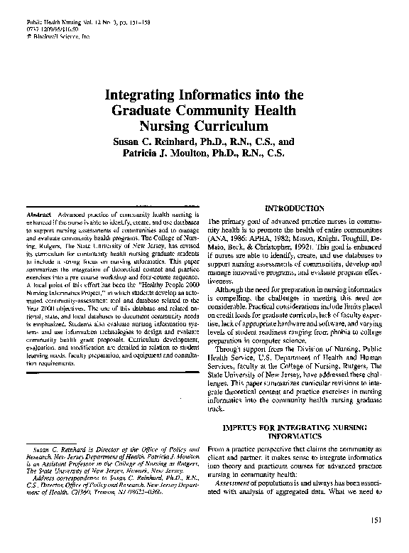 (PDF) Integrating Informatics into the Graduate Community Health Nursing Curriculum