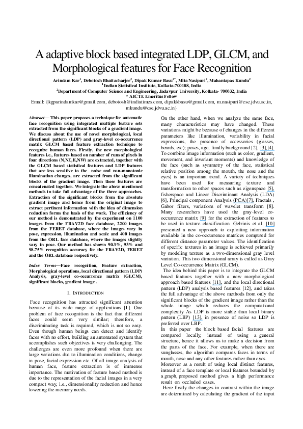 Pdf An Adaptive Block Based Integrated Ldp Glcm And Morphological