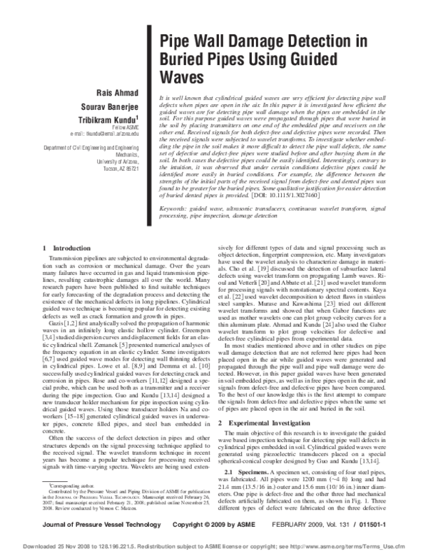 (PDF) Pipe Wall Damage Detection in Buried Pipes Using Guided Waves