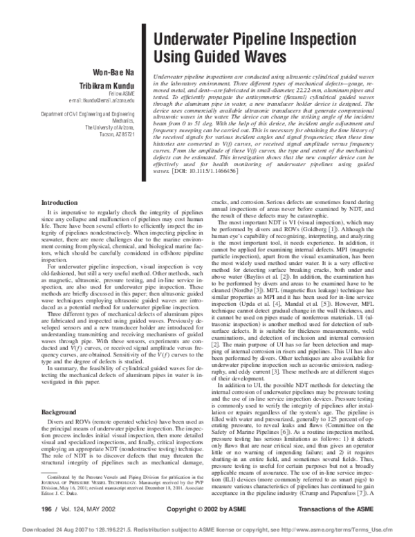 Pdf Underwater Pipeline Inspection Using Guided Waves