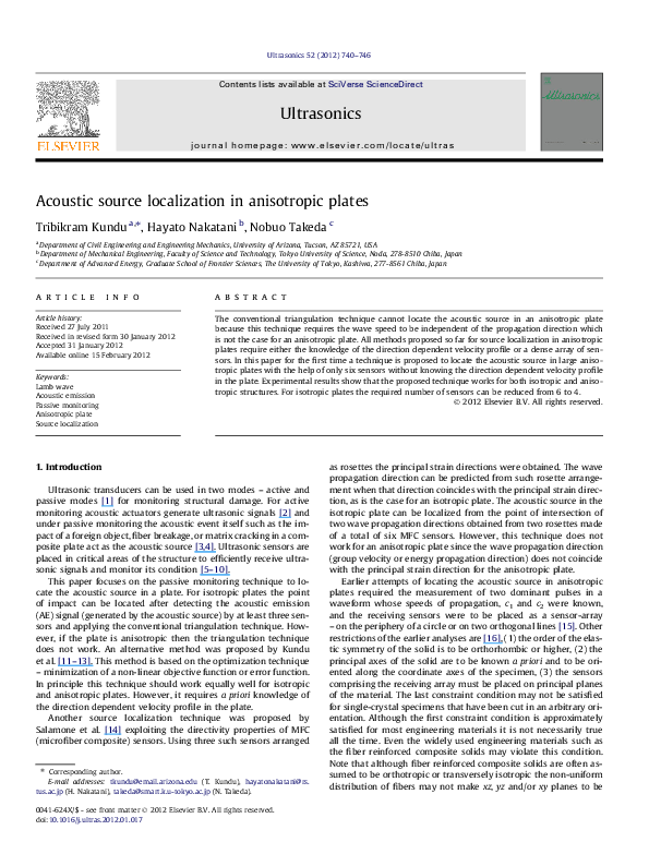 Pdf Acoustic Source Localization In Anisotropic Plates