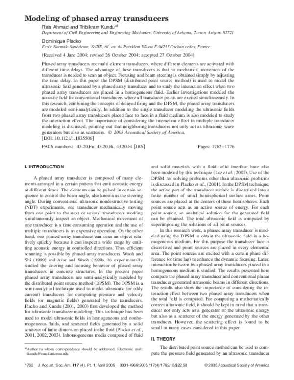 (PDF) 3-D Modelings of an Ultrasonic Phased Array Transducer and Its ...