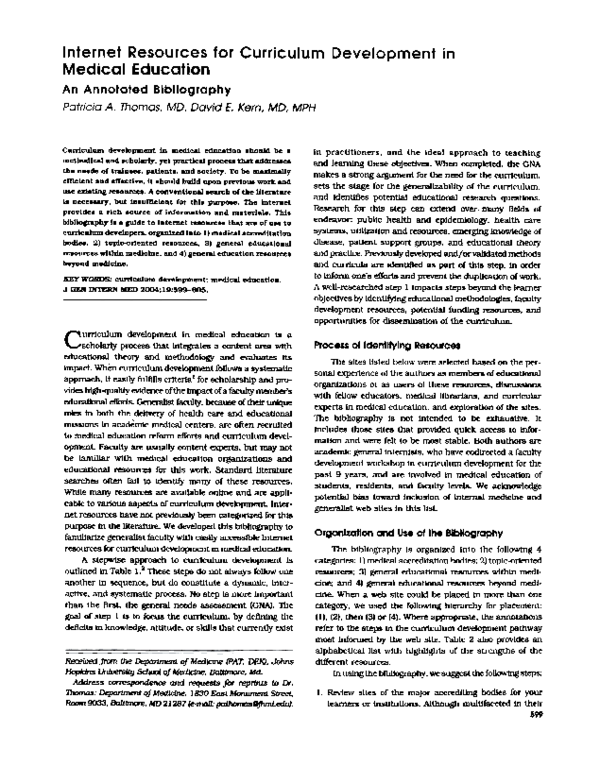 (PDF) Internet resources for curriculum development in medical education