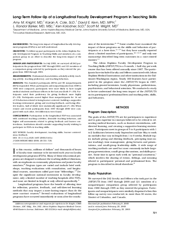 (PDF) Long-term follow-up of a longitudinal faculty development program ...