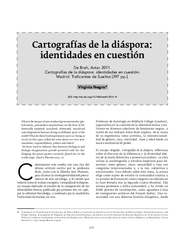 (PDF) RES 49. Avtar Brah. 2011. Cartografías de la diáspora ...