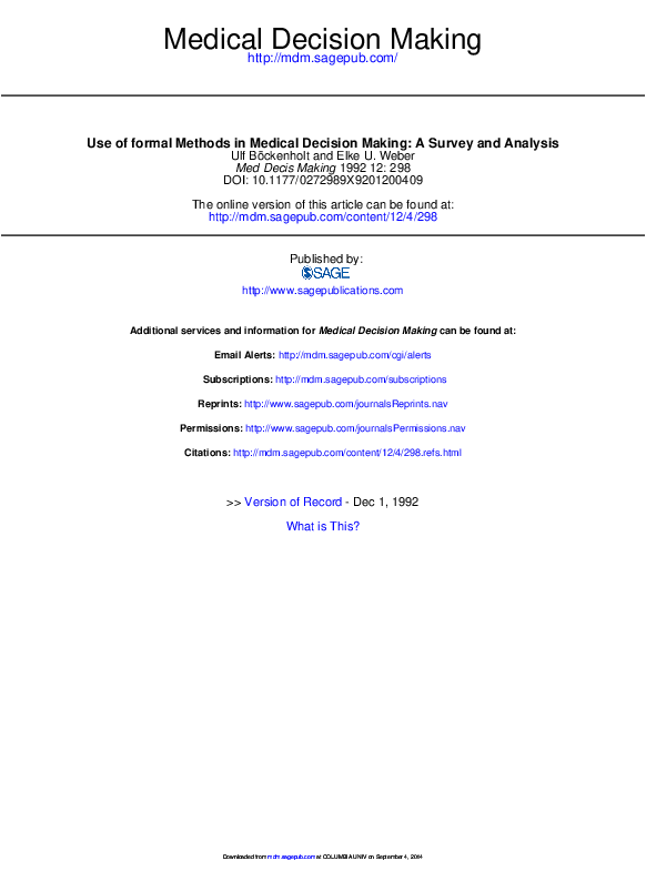 (PDF) Use of formal Methods in Medical Decision Making: A Survey and ...
