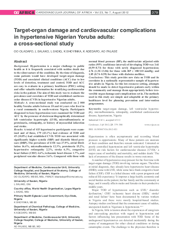 (PDF) Target organ damage and cardiovascular complications in patients ...