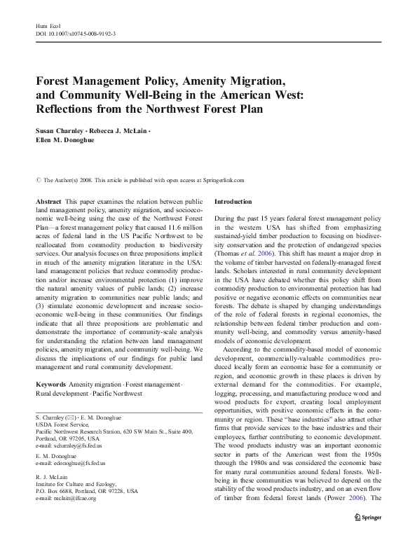 (PDF) Forest Management Policy, Amenity Migration, and Community Well ...