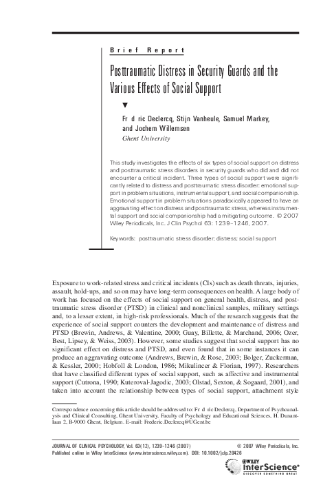 (PDF) Posttraumatic distress in security guards and the various effects ...