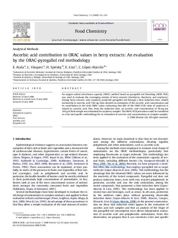 (PDF) Ascorbic acid contribution to ORAC values in berry extracts: An ...