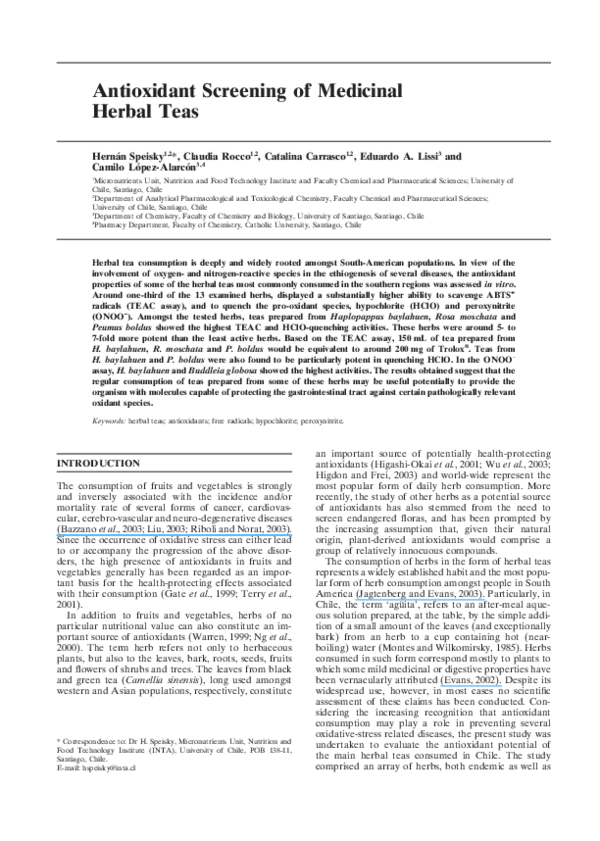 (PDF) Antioxidant screening of medicinal herbal teas