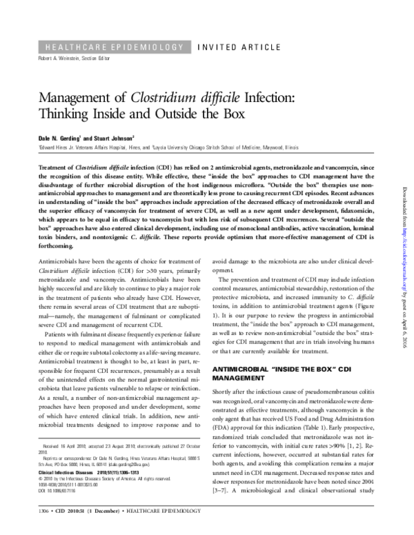 (PDF) Management of Clostridium difficile Infection: Thinking Inside ...
