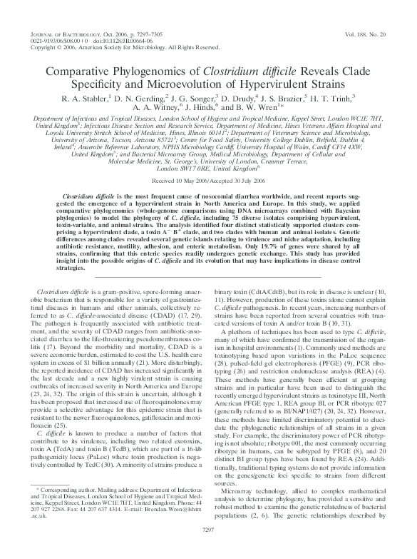 (PDF) Comparative Phylogenomics of Clostridium difficile Reveals Clade ...