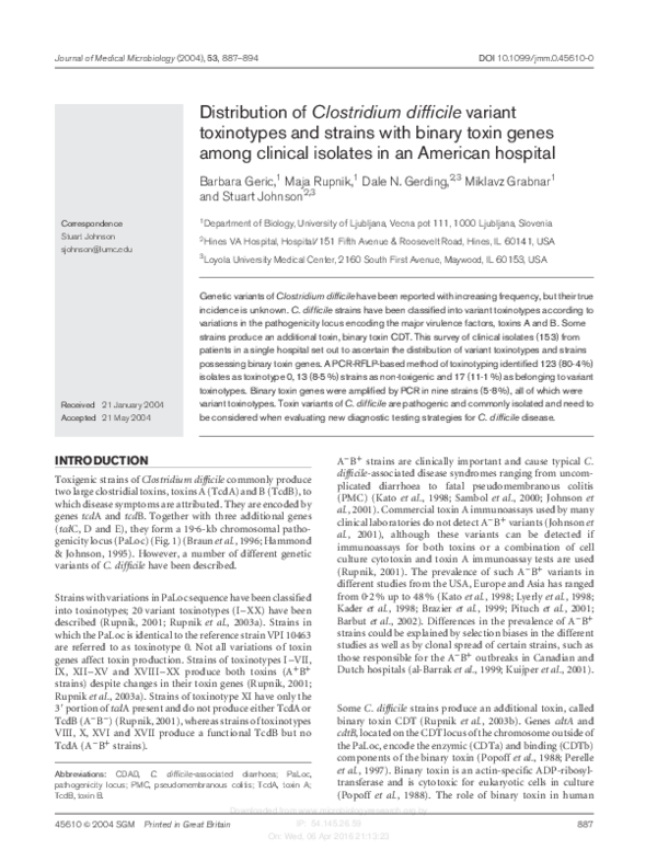 (PDF) Distribution of Clostridium difficile variant toxinotypes and ...