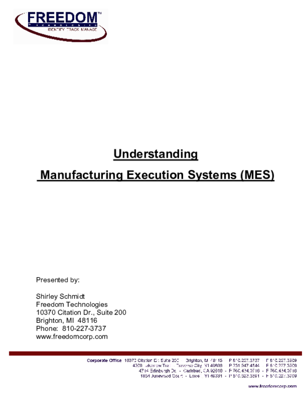 (PDF) Understanding Manufacturing Execution Systems (MES