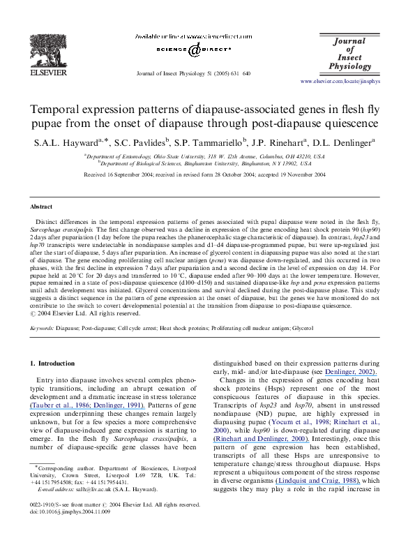 (PDF) Temporal expression patterns of diapause-associated genes in ...