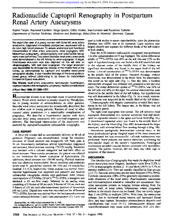 (PDF) Radionuclide Captopril Renography in Postpartum Renal Artery ...