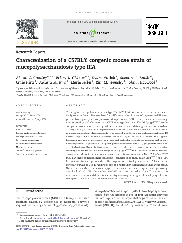 (PDF) Characterization of a C57BL/6 congenic mouse strain of ...