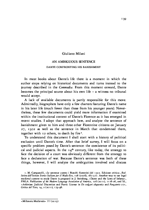 (PDF) An Ambiguous sentence.Dante confronting His Banishment, in Images ...