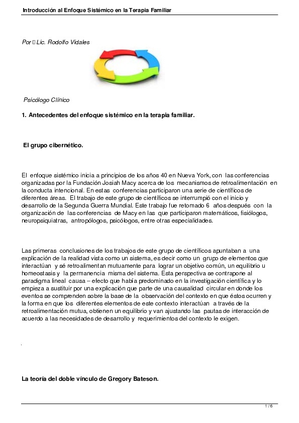 (PDF) Introducción al Enfoque Sistémico en la Terapia Familiar