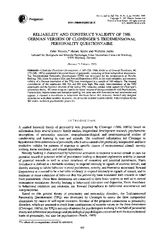 (PDF) Reliability and construct validity of the German version of ...