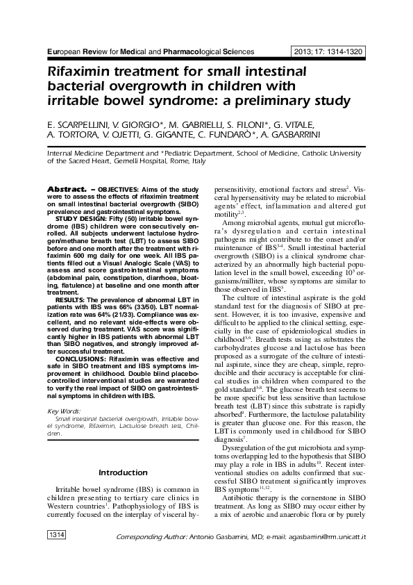 (PDF) Rifaximin Treatment for Small Intestinal Bacterial Overgrowth in ...