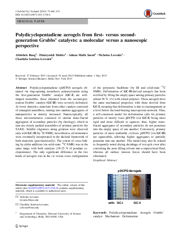 (PDF) Polydicyclopentadiene aerogels from first- versus second ...