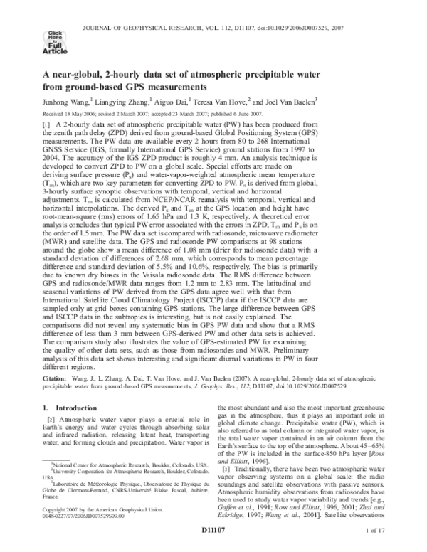 (PDF) A near-global, 2-hourly data set of atmospheric precipitable ...