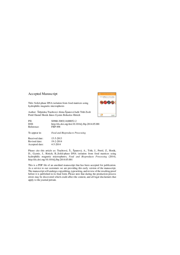 (PDF) Solid-phase DNA isolation from food matrices using hydrophilic ...