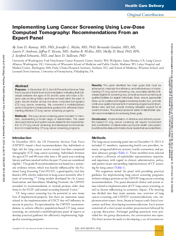 (PDF) Implementing Lung Cancer Screening Using Low-Dose Computed ...