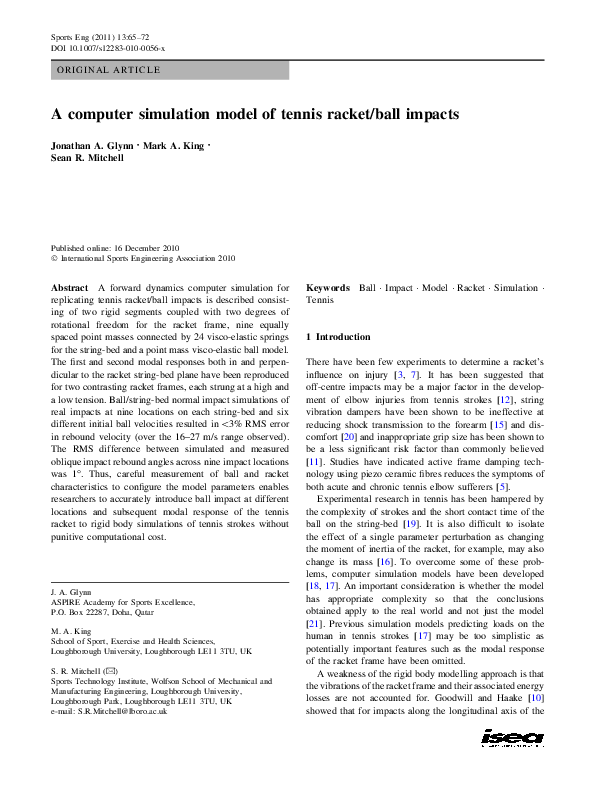 (PDF) A computer simulation model of tennis racket/ball impacts