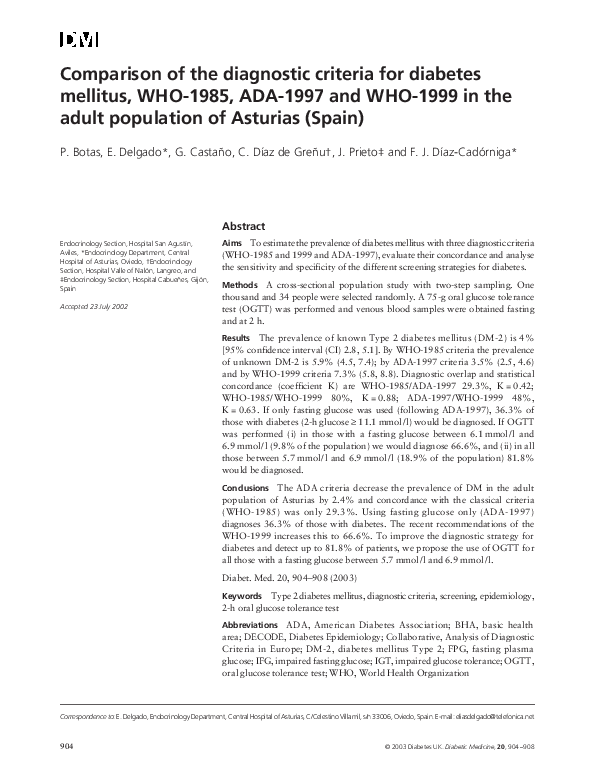 Pdf Comparison Of The Diagnostic Criteria For Diabetes Mellitus Who