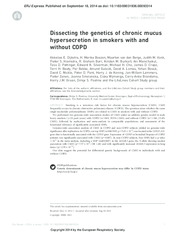 (PDF) Dissecting the genetics of chronic mucus hypersecretion in ...