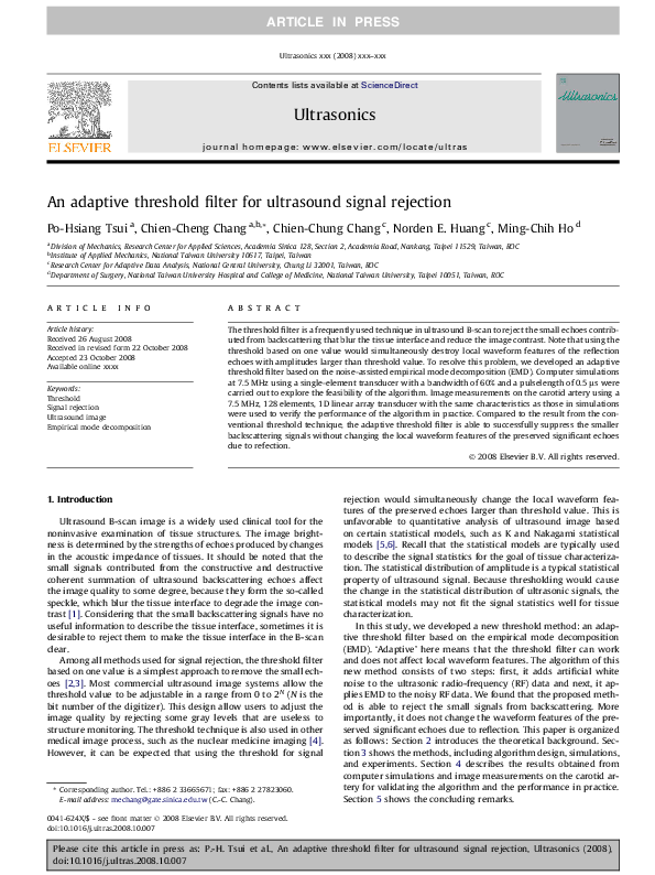 (PDF) An adaptive threshold filter for ultrasound signal rejection