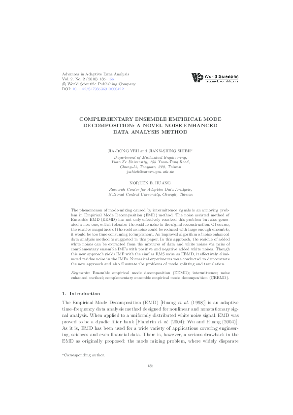 Pdf Complementary Ensemble Empirical Mode Decomposition A Novel Noise Enhanced Data Analysis